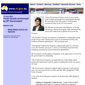 Territory Stories - Youth grants announced by NT Government